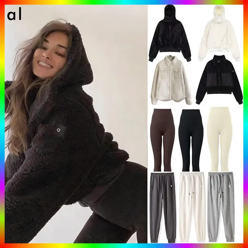 Womens Yoga Sets Fleece Coat and High Waist Leggings Polyester Casual ...