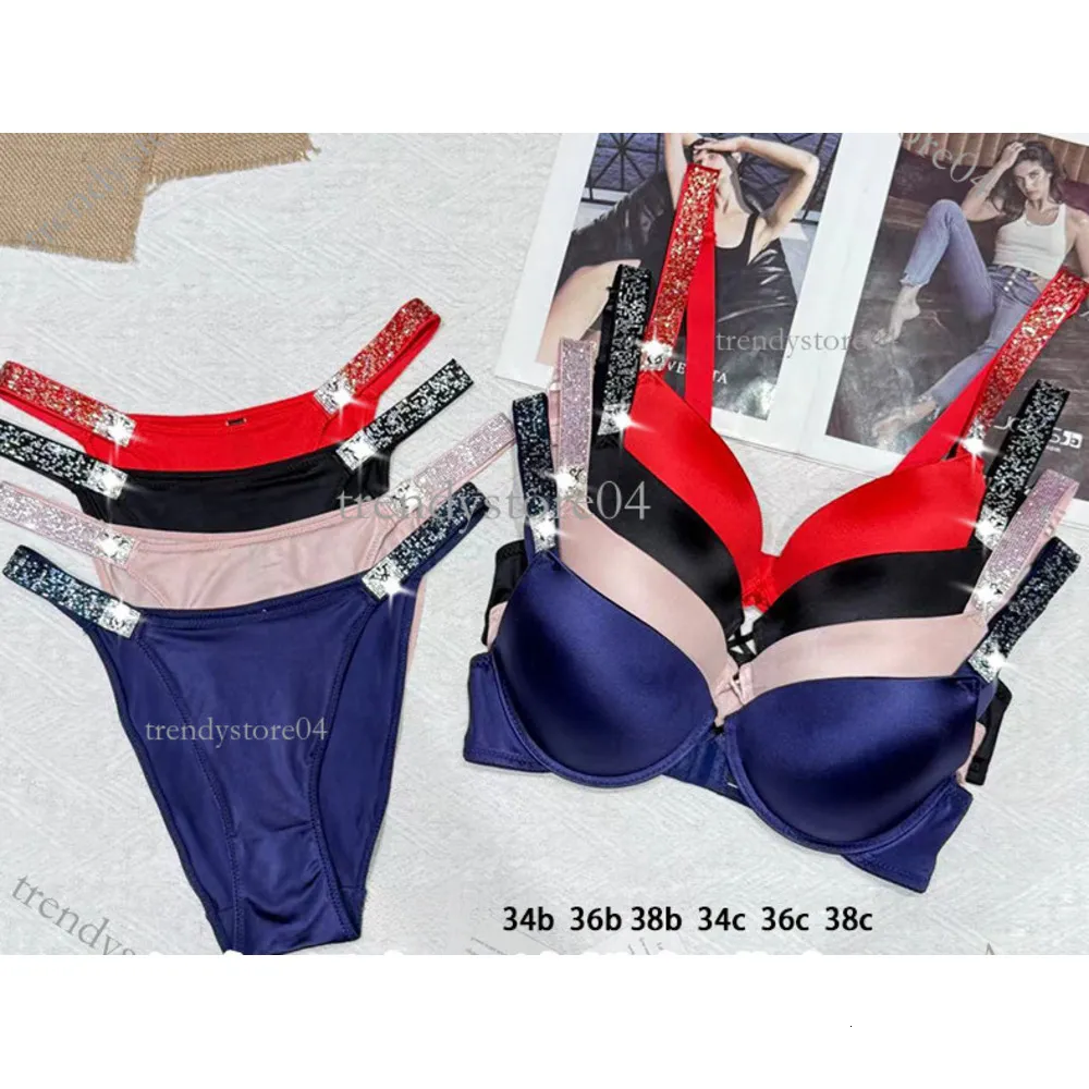 Rhinestone Lingerie Set Womens Wire-Free Minimizer Bra with Adjustable ...