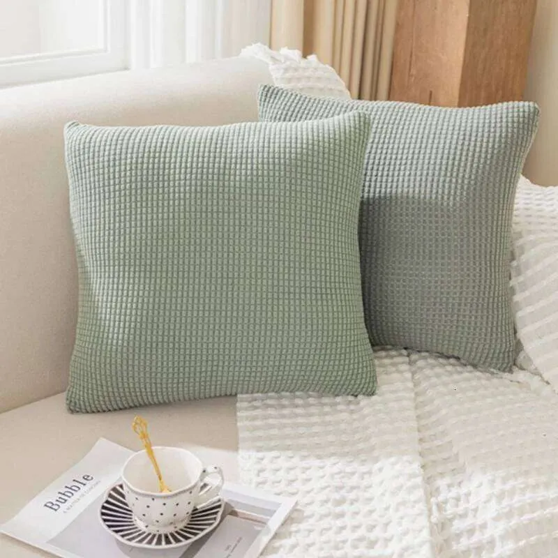 Solid Color Jacquard Pillow Cover for Sofa Office Waist Cushion 40x40 ...