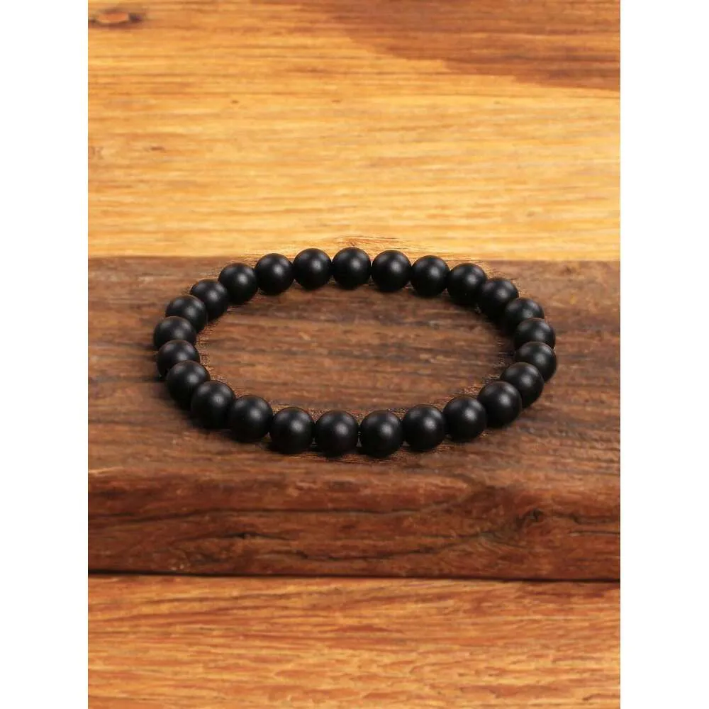 Stone Matte Onyx Bead Bracelet Handmade Natural Black Agate Jewelry for ...