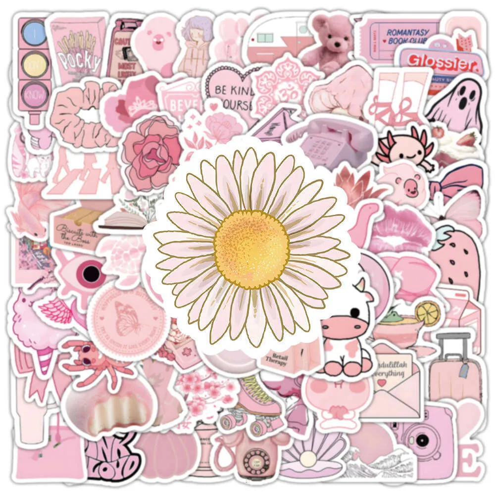 100 Sheets Pink Plush Cartoon Graffiti Waterproof Vinyl Stickers Set ...