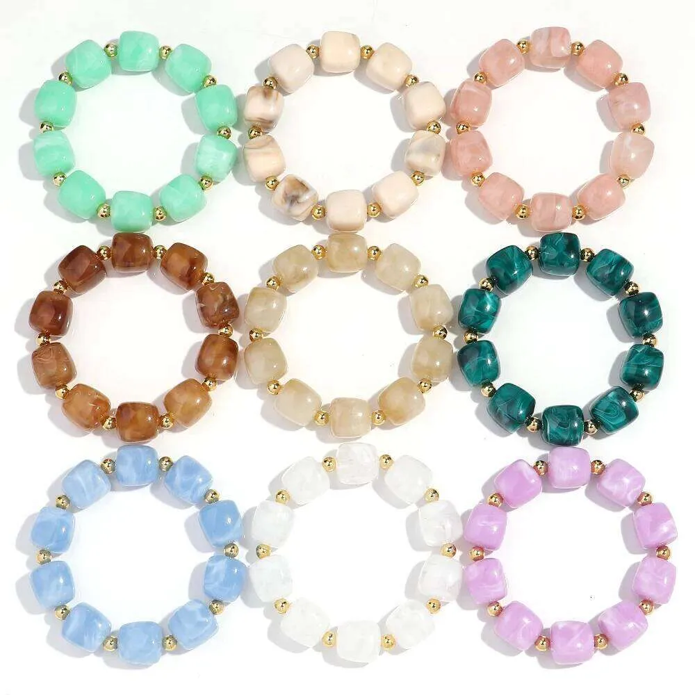 Geometric Beaded Acrylic Elastic Bracelets for Women Men Boho Square ...