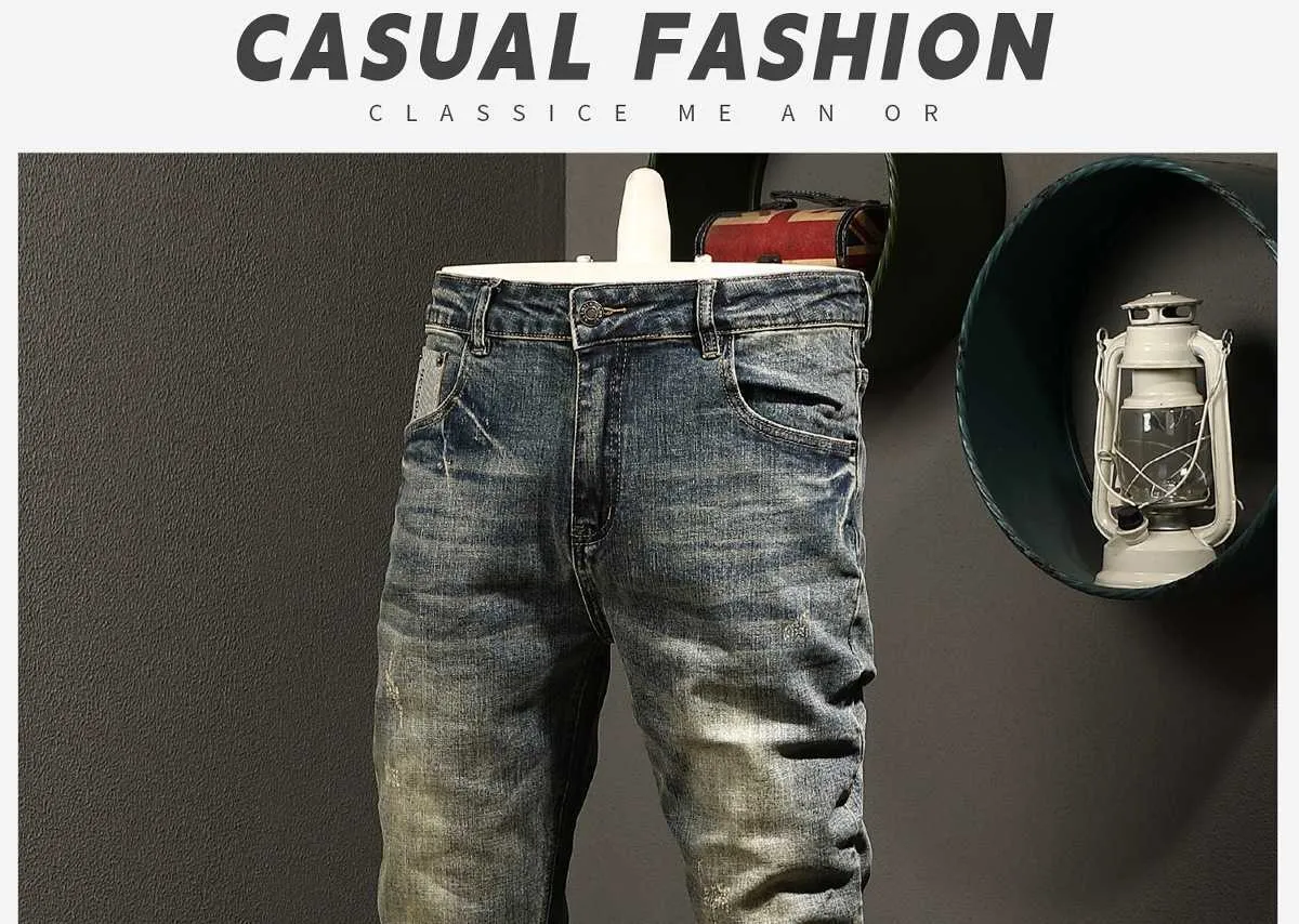 Skinny Stretch Jeans for Men Low Waisted Slim Straight Leg Cotton ...