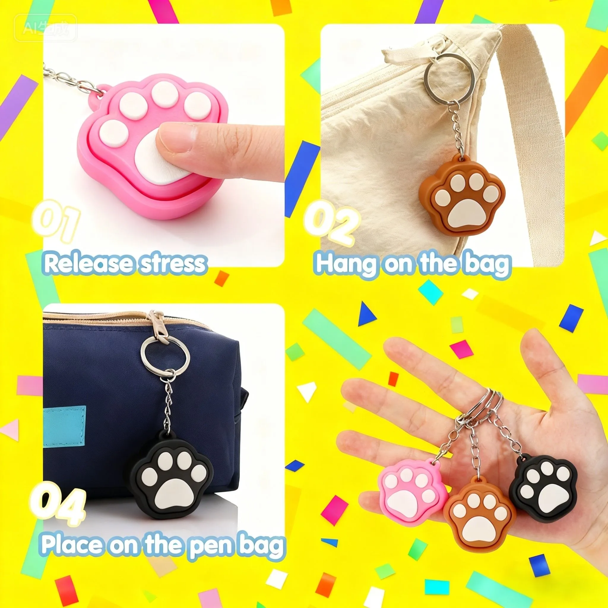 Hj0116 3D Printed Animal Paw Fidget Keychains ... From ...