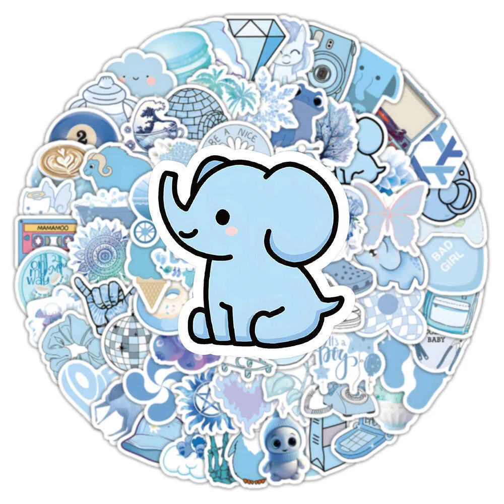 100 Sheets Plush Blue Cartoon Graffiti Waterproof Stickers for Phone ...