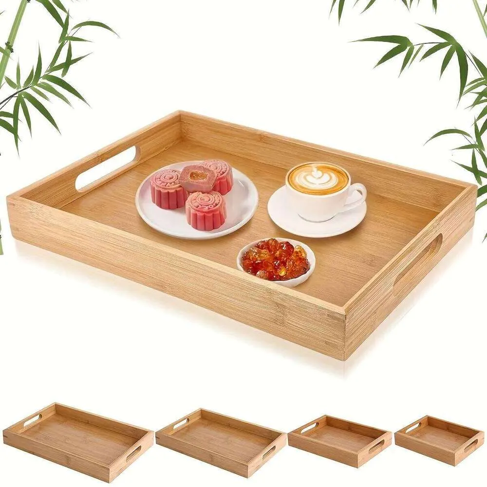 Bamboo Serving Tray with Handles Wooden Tea Breakfast Coffee Organizer ...