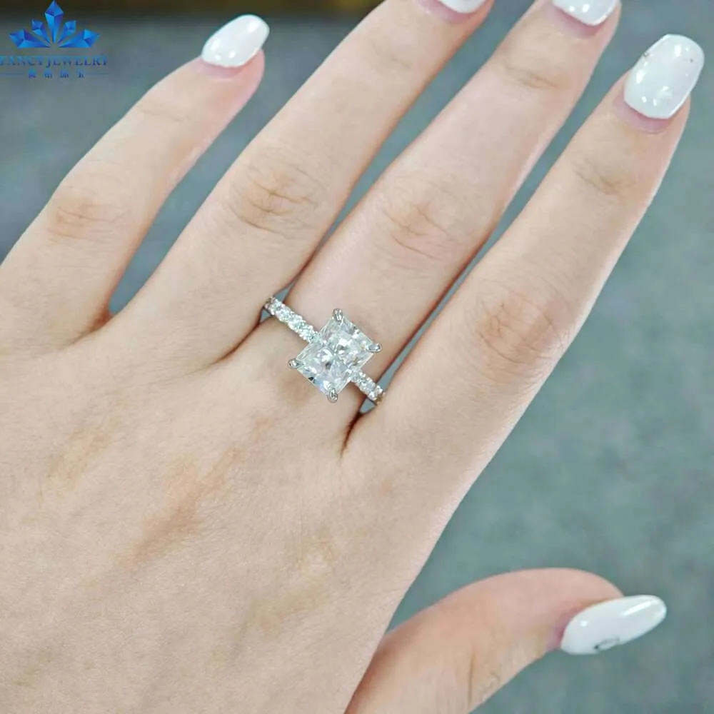 14K Gold Plated 925 Sterling Silver Four-Prong Emerald Cut Diamond Ring ...