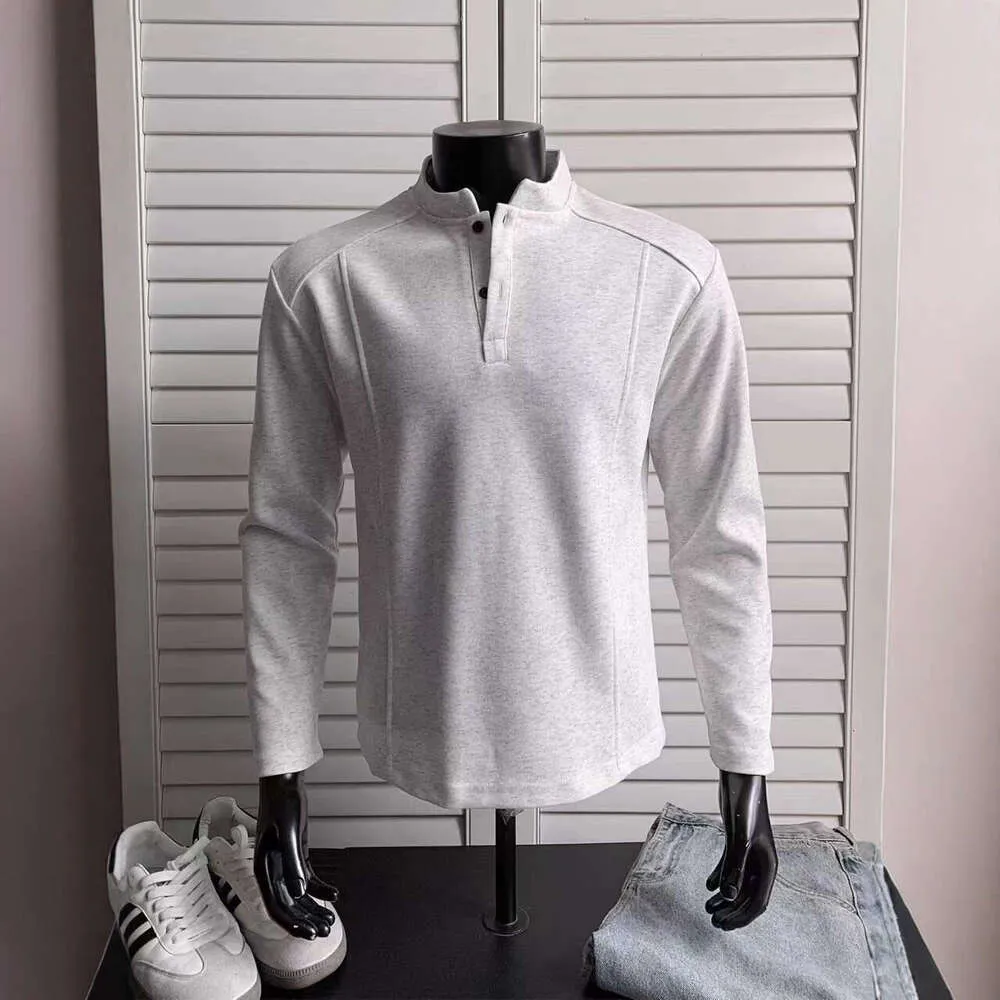 Henry Collar Patchwork Long Sleeve T Shirts For Men Heavyweight ...