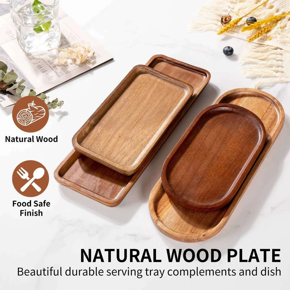 Japanese Solid Wood Dessert Plate Tray Round and Rectangle Wooden Bread ...
