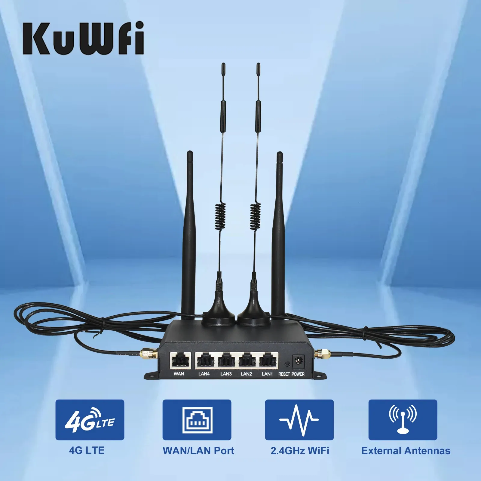 KuWFi 4G LTE WiFi Router 24G CAT4 300Mbps RJ45 Port Wall-Mounted with 4 ...