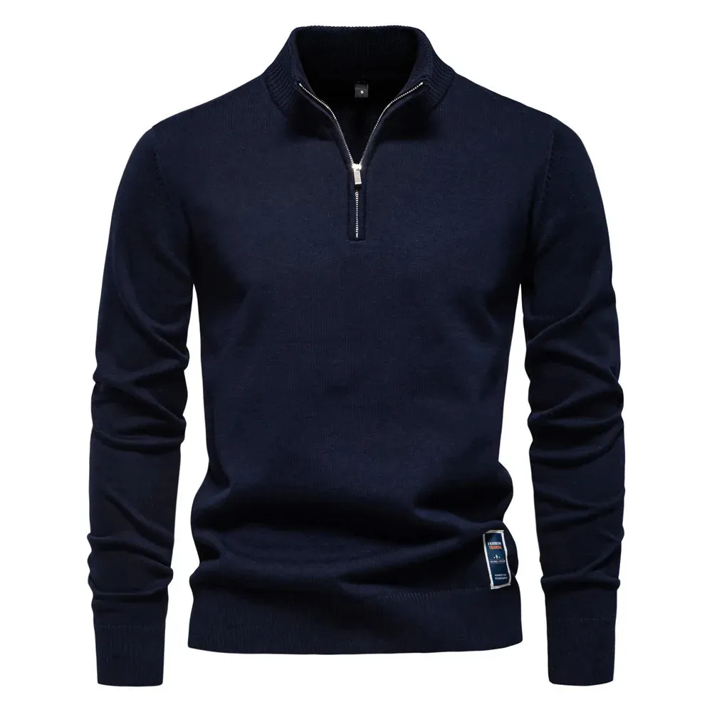 Mens Cotton Mock Neck Pullover Sweater Solid Color Short Length Loose ...