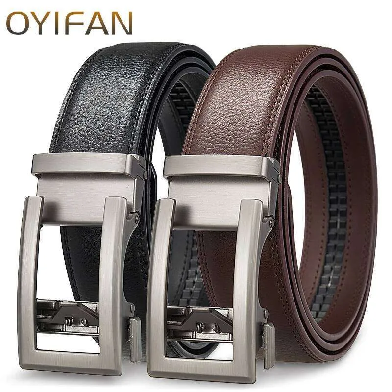 Men's Genuine PU Leather Adjustable Ratchet Belt with Copper Automatic ...