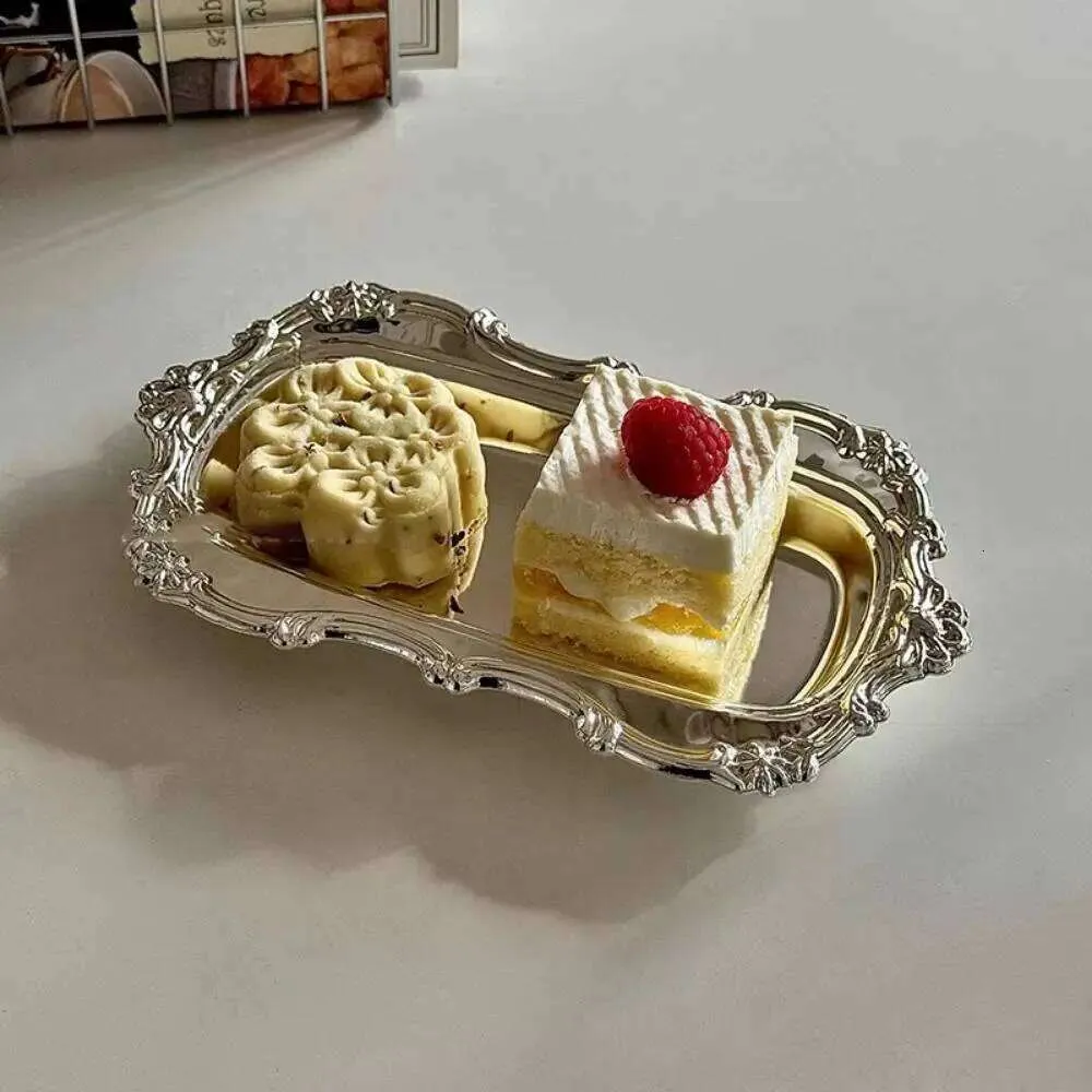 Vintage Tray Organizer Sturdy Iron Serving Platter Gold Silver Embossed ...