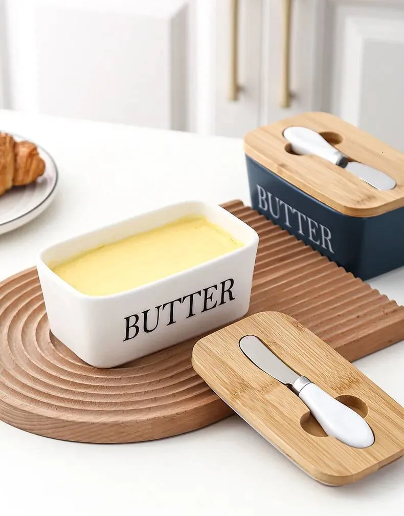 Sealed butter dish metal tray with lid and butter crimp knife 23.6 × 23 ...