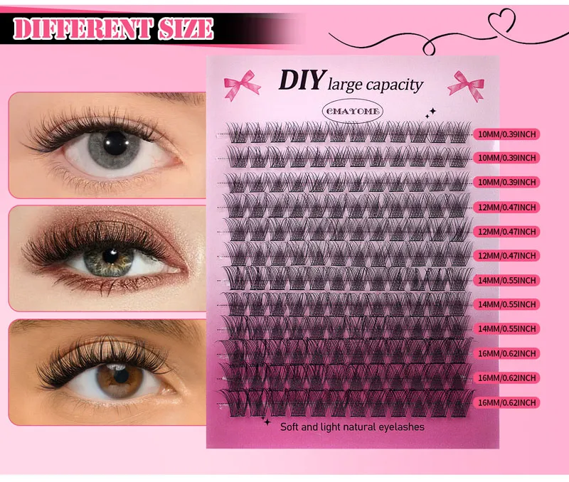 DIY Cluster Lashes Kit 144 Synthetic Individual Thick Fluffy D Curled ...