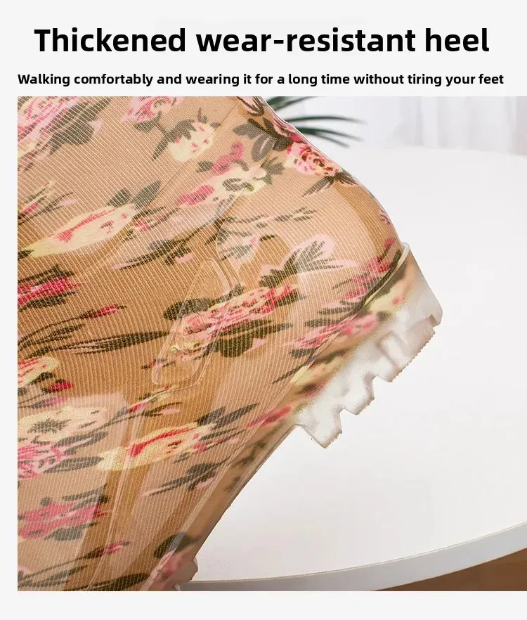 Short Low-Cut Womens PVC Rain Boots Waterproof Floral Pattern 1-3 cm ...