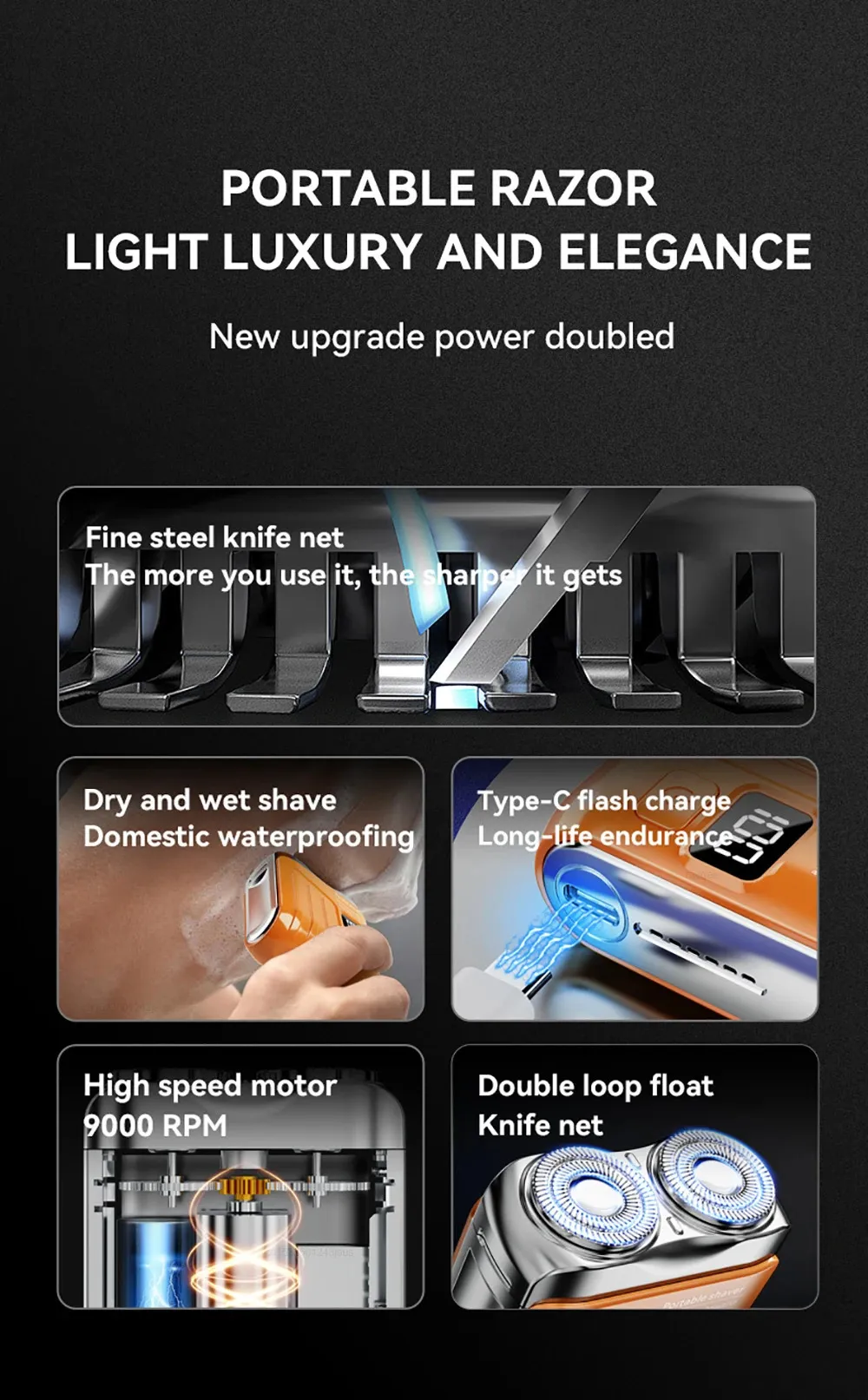 Electric Shaver Men Beard Trimmer Wet Dry Use Dual Blades Razor USB ...