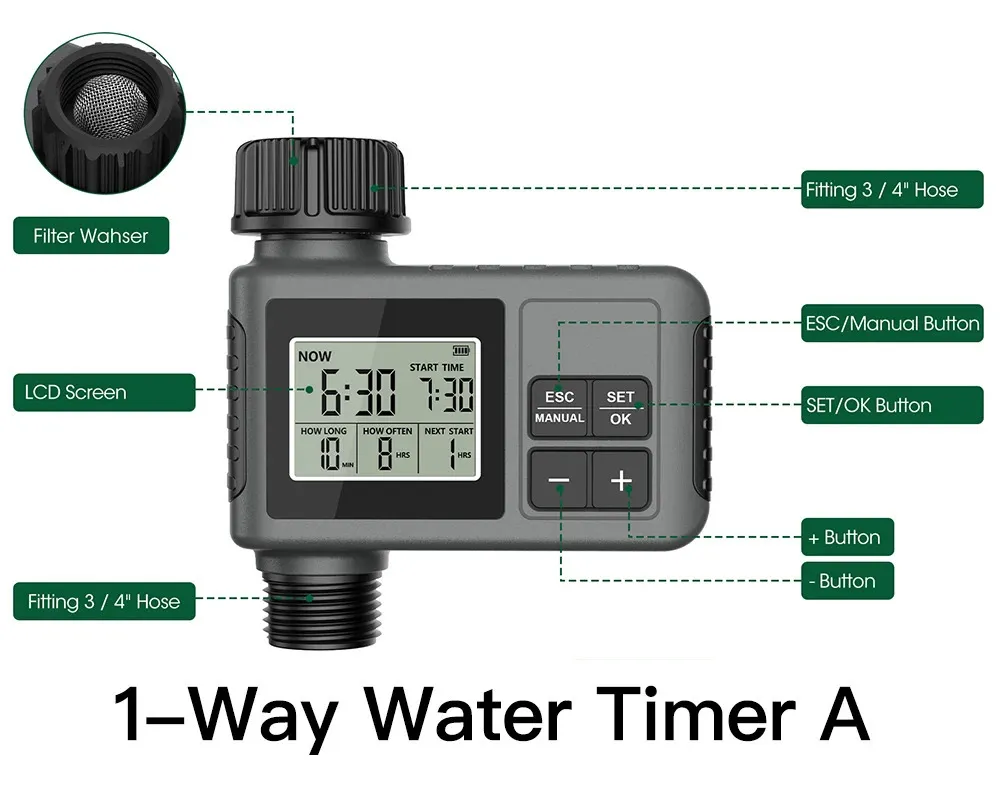 Garden Sprinkler Timer 1/2 Inch Outlet IPX5 Programmable Irrigation ...