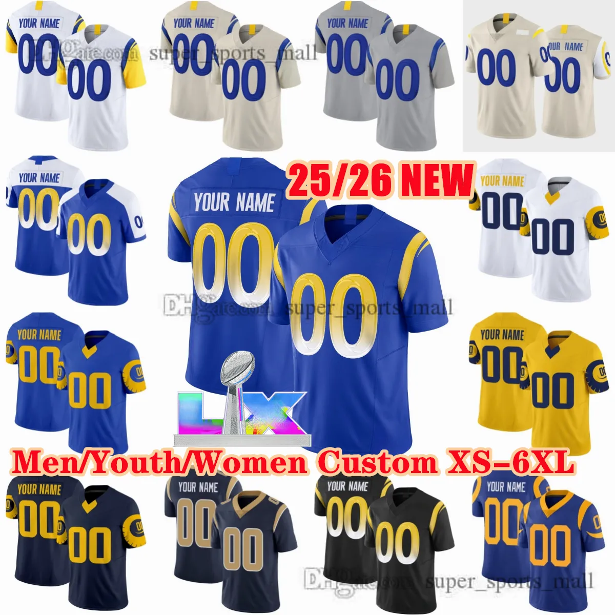 Custom Football Jerseys 2026 Super Bowl LX S 6XL Matthew Stafford 9 ...