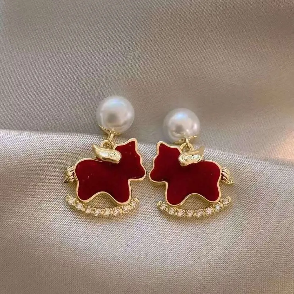 Fashion Red Velvet Pony Bead Earrings for Women 18K Gold Plated Copper ...