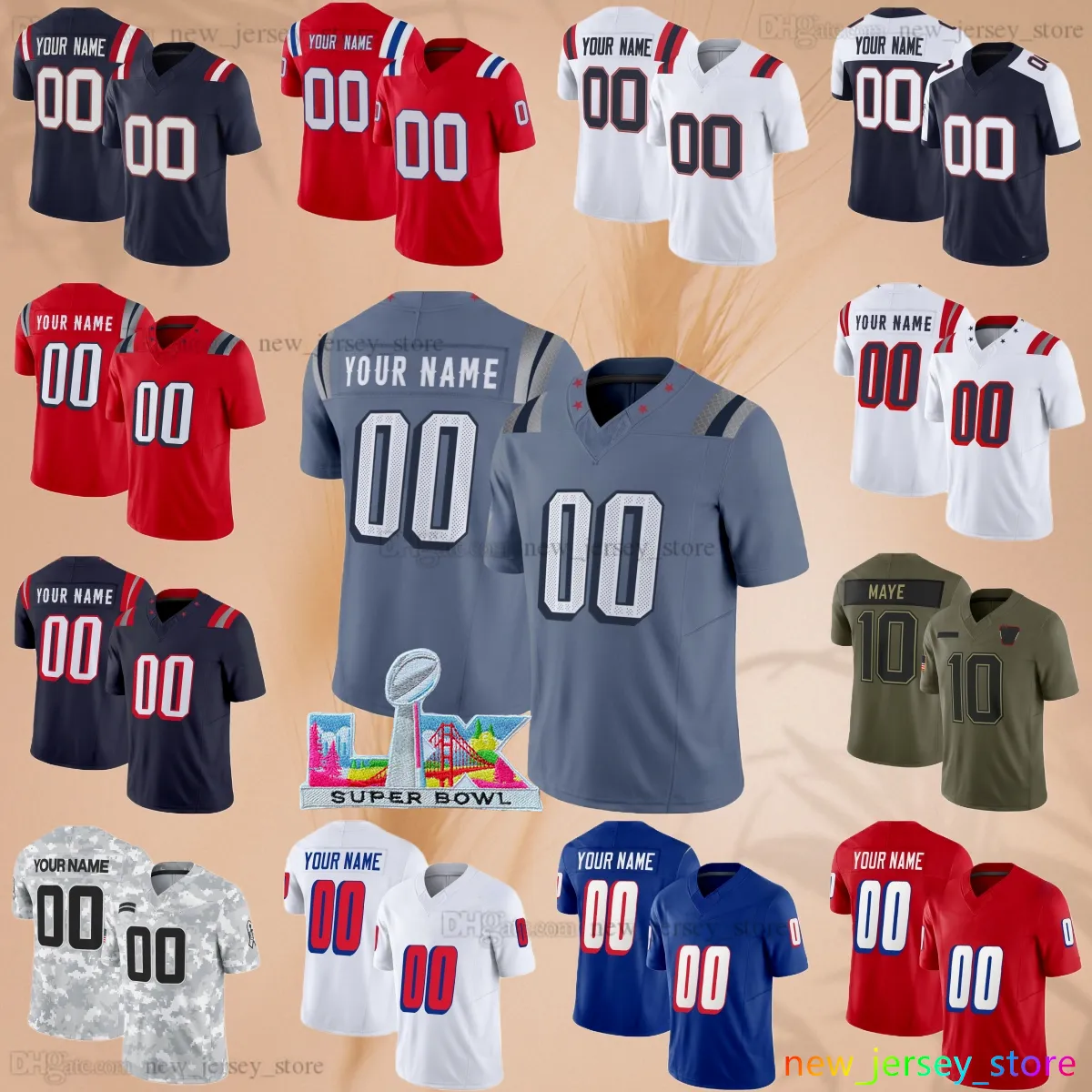 Custom S 6XL 2026 SuperBowl Football Jersey 10 Drake Maye 0 Christian ...