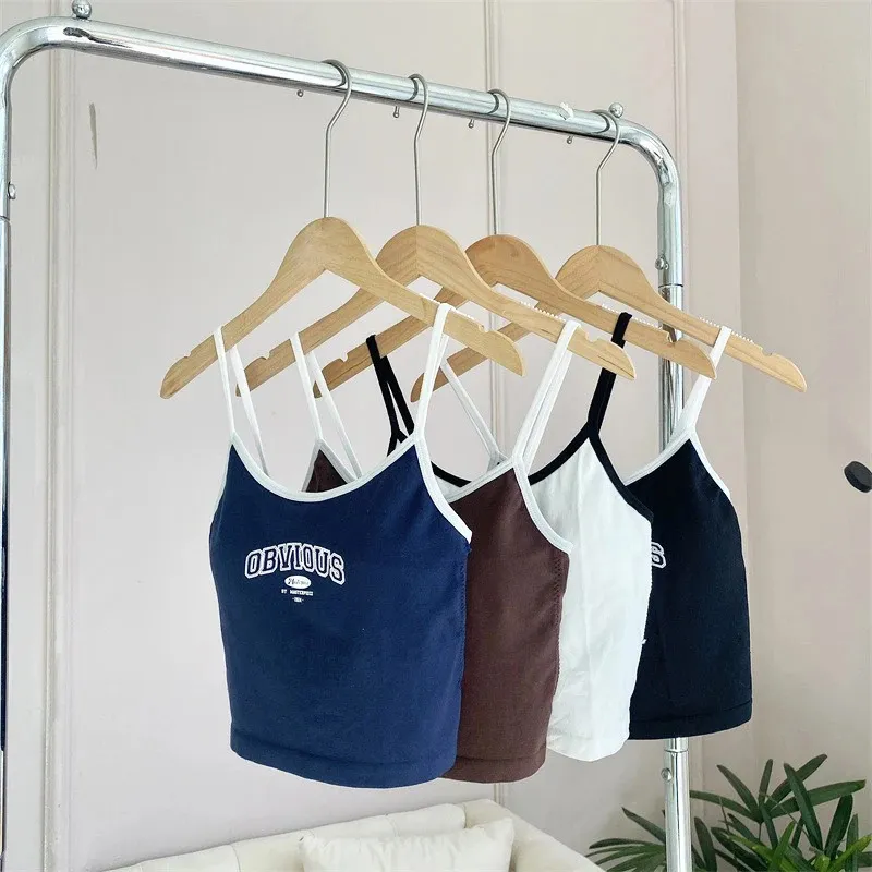 Women Padded Bra Crop Top O-neck Solid Color Spaghetti Strap Modal Tank ...