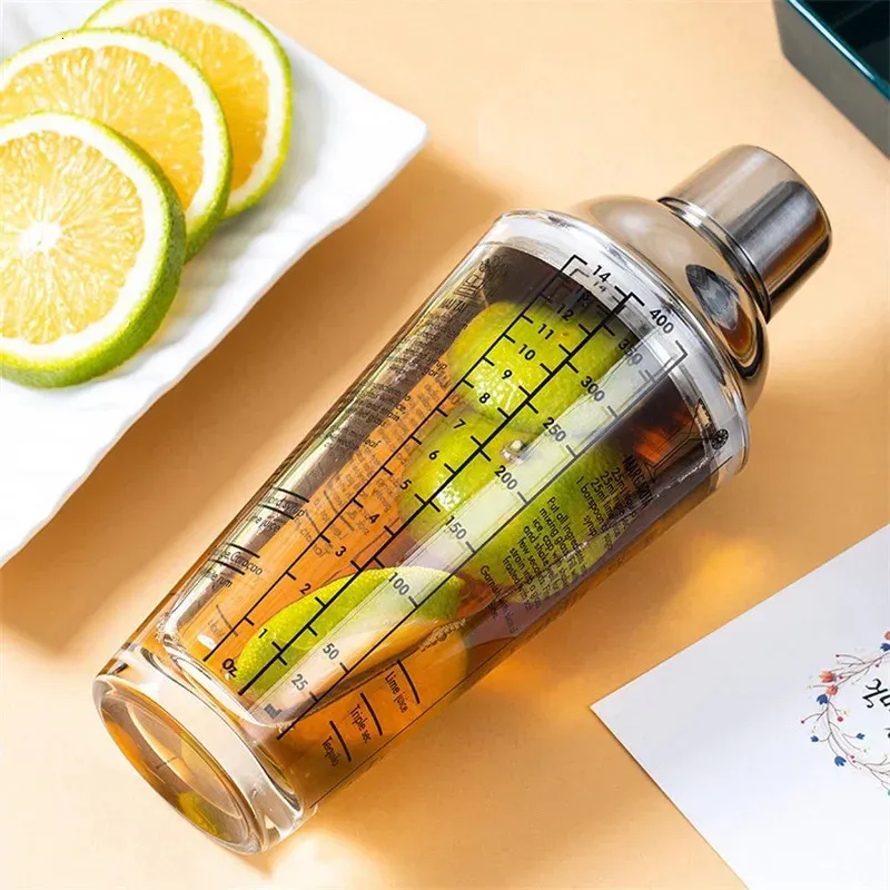 Glass Cocktail Shaker Measuring Cup with Silicone Body, Metallic Steel ...