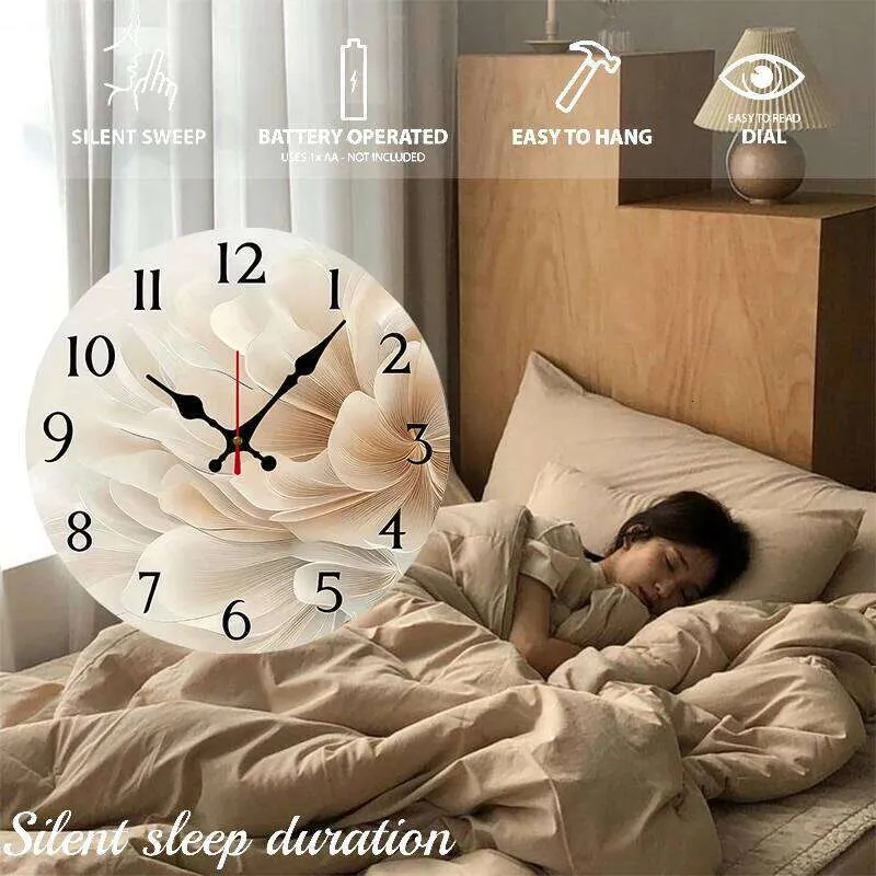 24 Inch Decorative Wall Clock with Flowers, Plastic Body, Mechanical ...