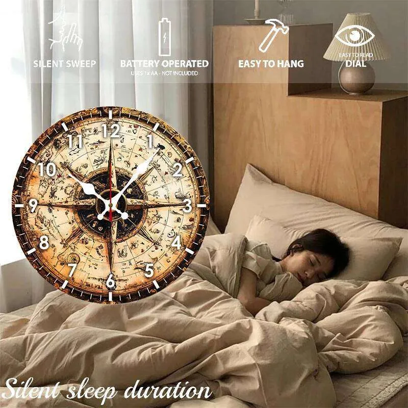 Ocean Themed Compass Wooden Round Silent Hanging Wall Clock with ...