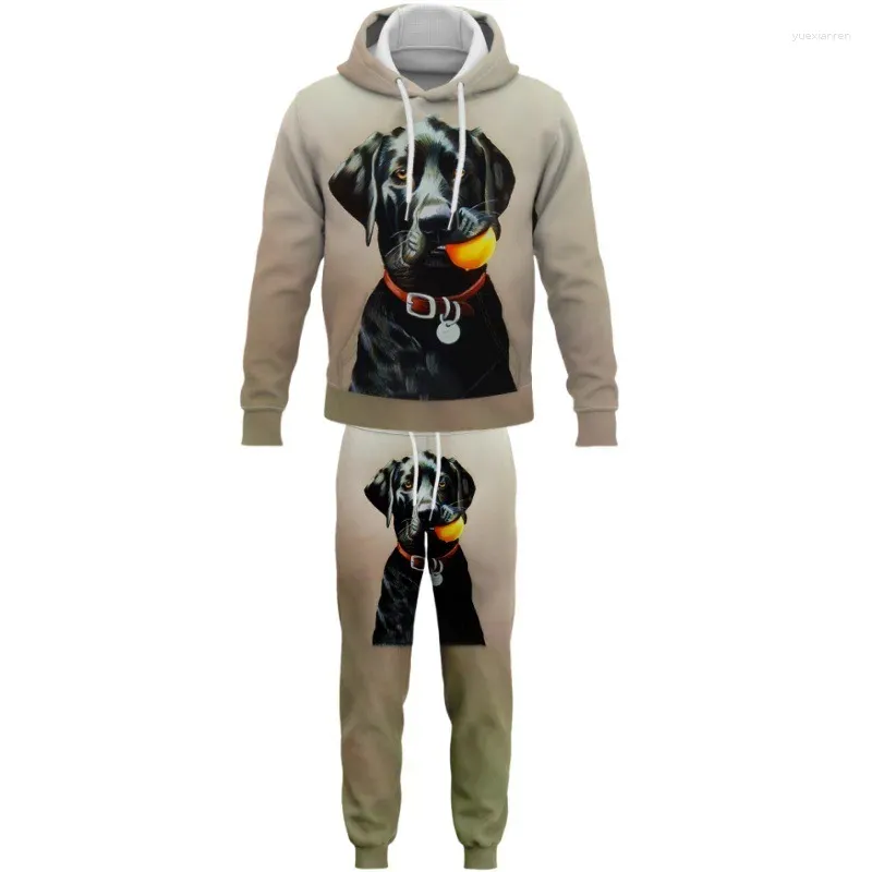 Men's Hooded Tracksuit Set with 3D Animal Dog Print, Polyester Knit ...