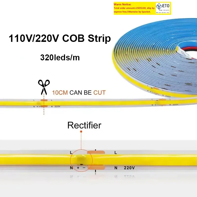 COB LED Strip Light 320 LEDs/m 10M Roll 3000K 4000K 6000K IP20 Non ...