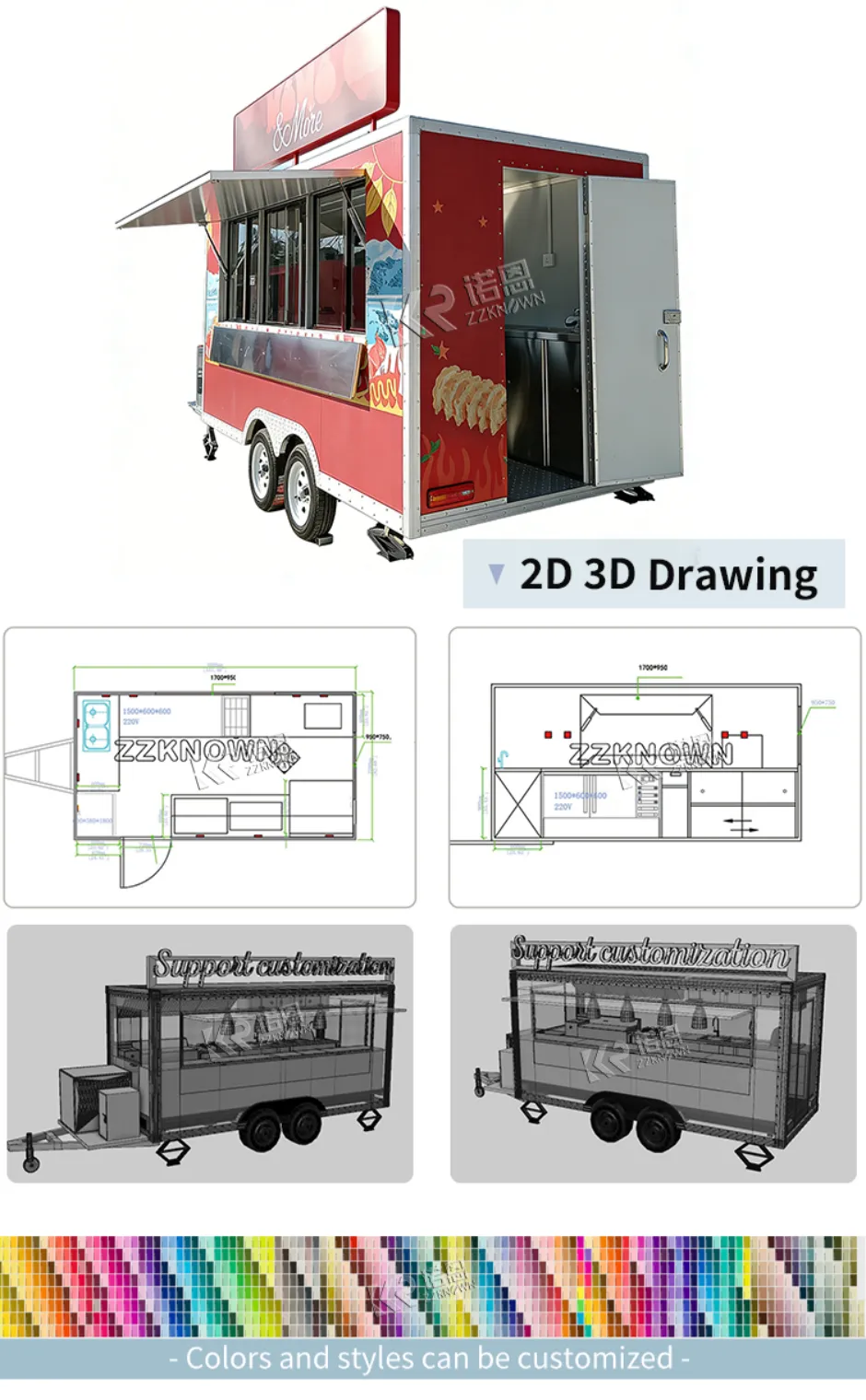 Food Trailer Stainless Steel Outdoor Street Food Cart Mobile Kitchen ...