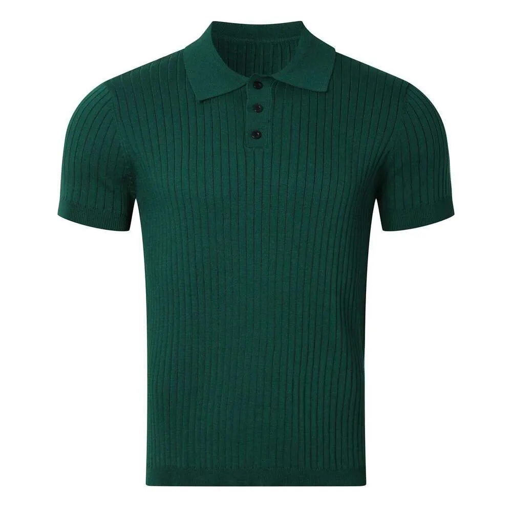 Men's Polyester Polo Shirt Retro Knit Lapel Collar Short Sleeve Career ...