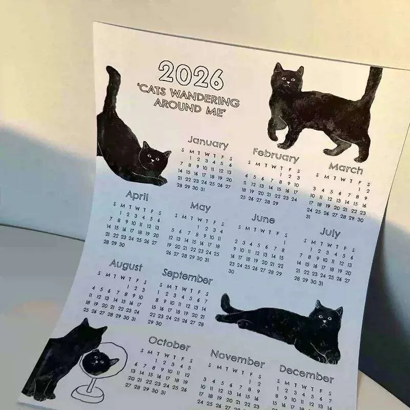 Cow Cat Writable Poster Calendar 2026 Cute Illustrated Wall Planner For ...