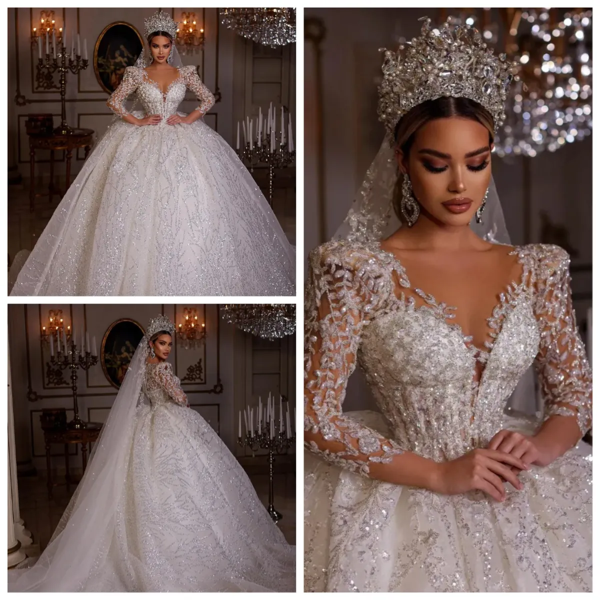 Princess Style Wedding Dress with Lace-Up Back and Crystal Beaded Tulle ...
