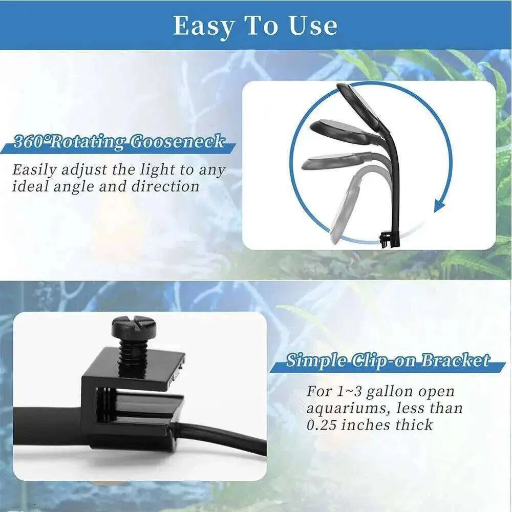 USB Power LED Full Spectrum Clip Lamp Waterproof Aquarium Light for ...