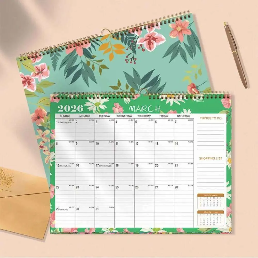 English Version 2026 Large Date Blocks Floral Wall Calendar Thick Paper ...