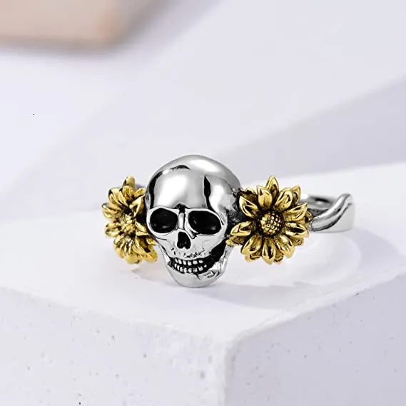 Gothic Skull Ring with Green Diamond in Tension Setting Silver Plated ...