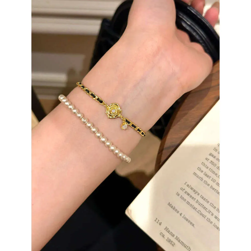 2026 New Style Inspired Black Gold Camellia Delicate Gold Bracelet For ...