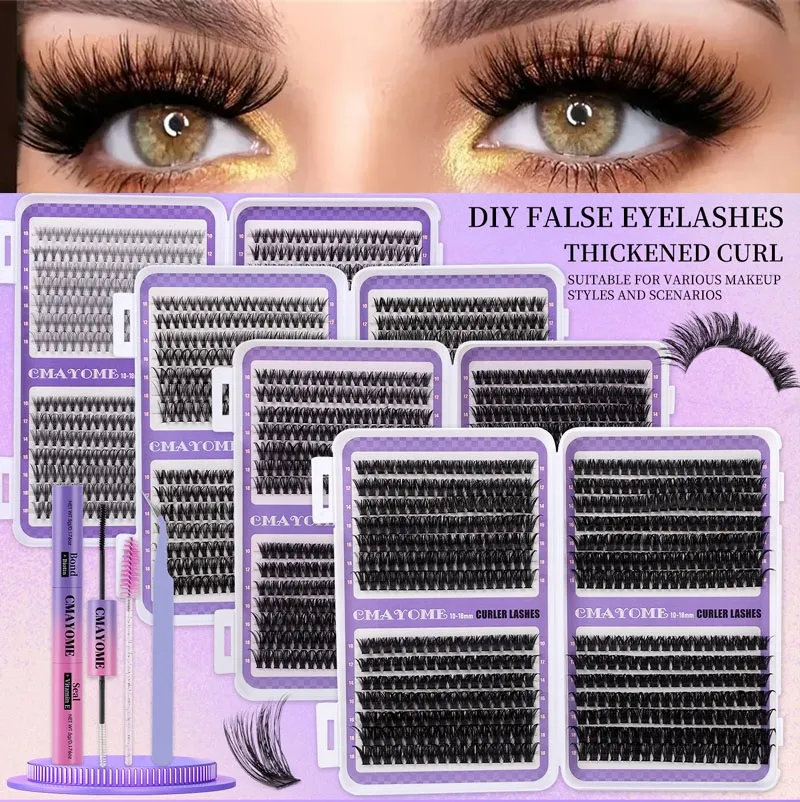 DIY False Eyelashes Kit with 560 Synthetic Hair Clusters, D Curl, 4 ...