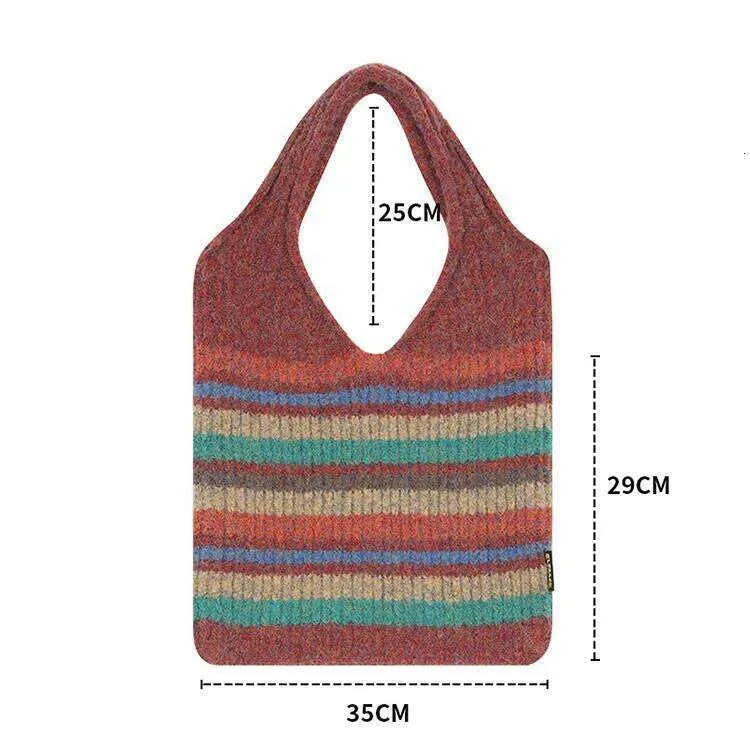 ELFSACK Y K Rainbow Knit Crochet Shoulder Bag Large Capacity Casual ...