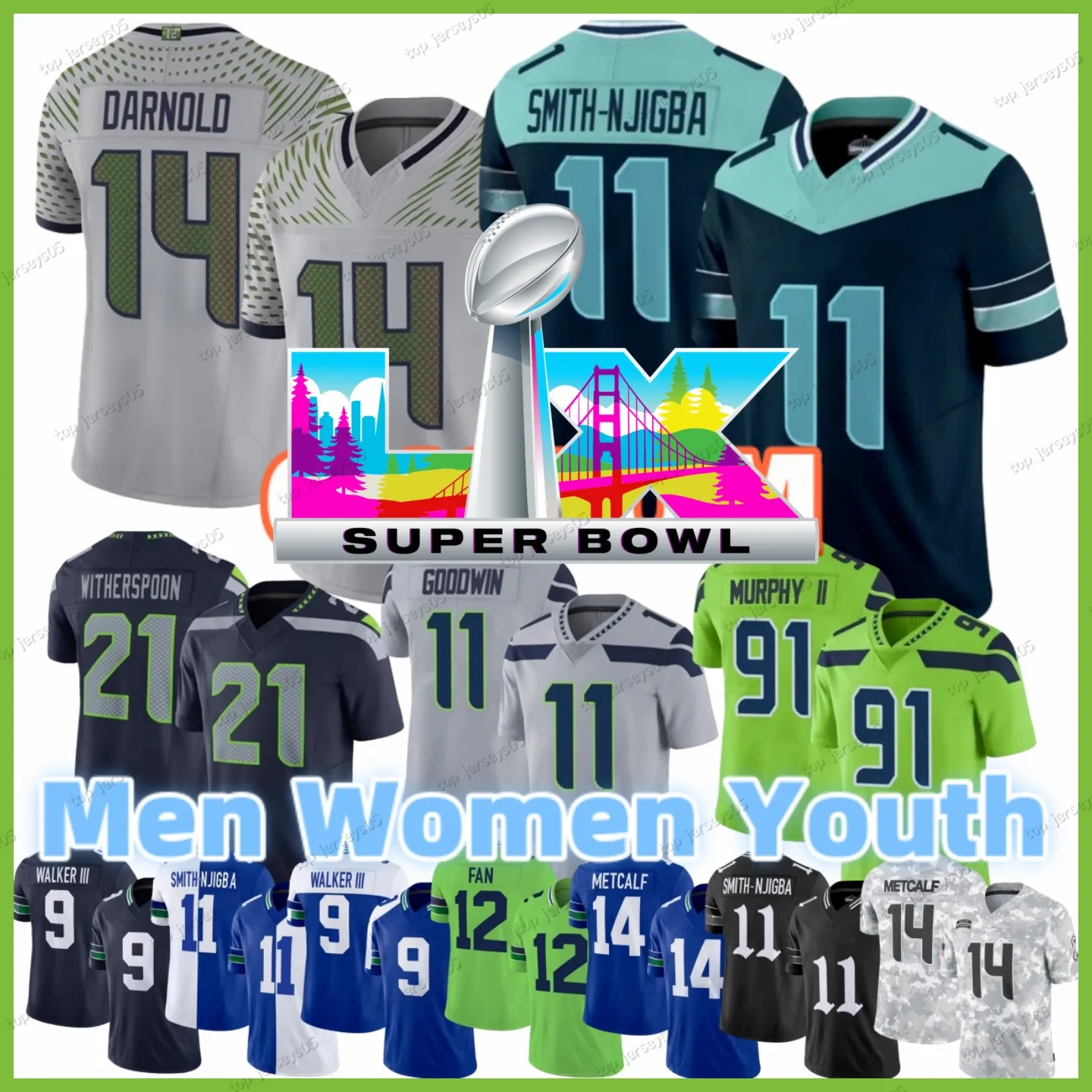2026 Super Bowl LX Cooper Kupp Sam Darnold Jaxon Smith Njigba Camiseta ...