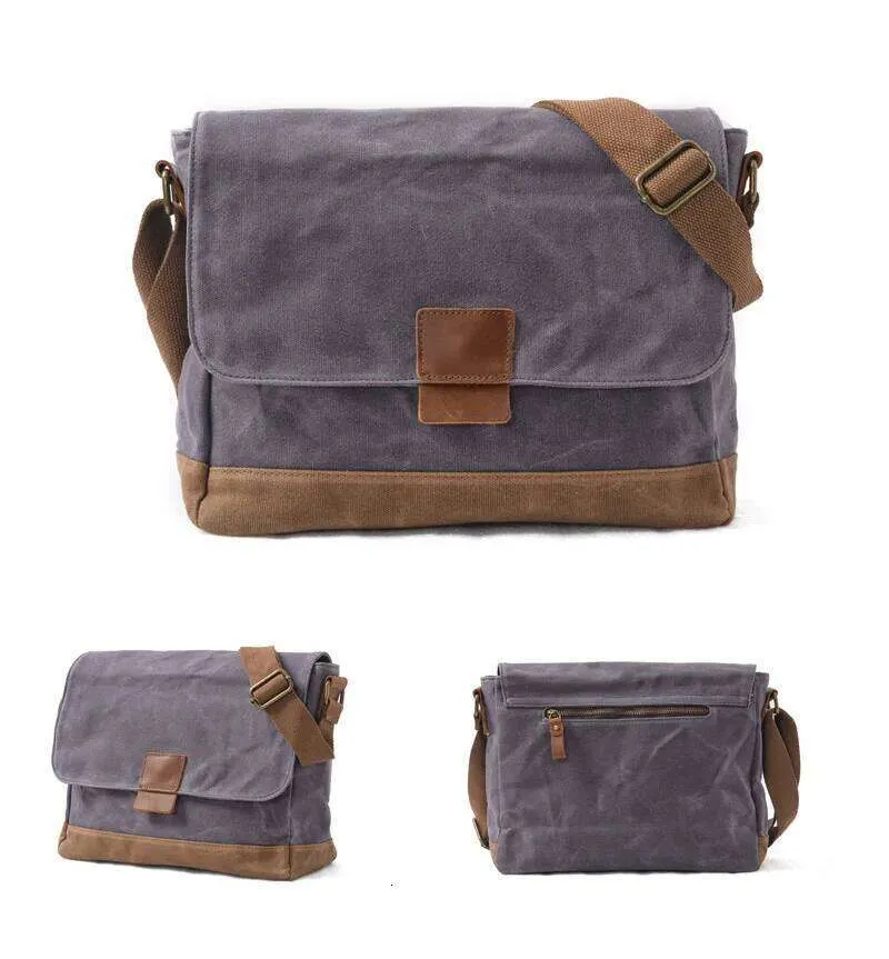 Large Capacity Canvas Men's Shoulder Waxed Canvas Crossbody Bag For ...