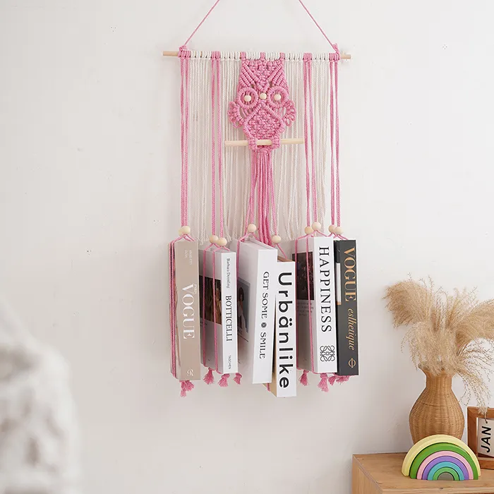 Colorful Macrame Book Holder Wall Hanging in Green White Sky Blue 15.7 ...