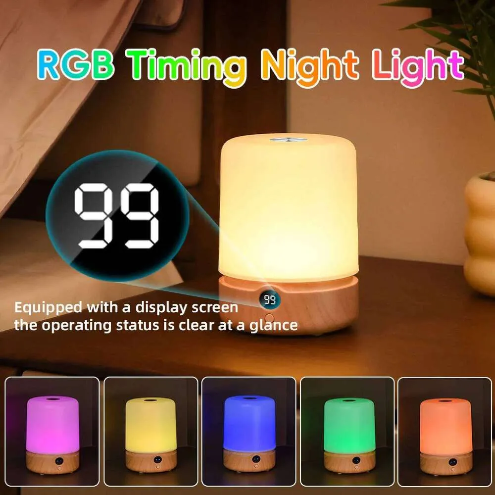 LED Bedside Table Lamp USB Rechargeable Touch Dimmable with 9 RGB ...