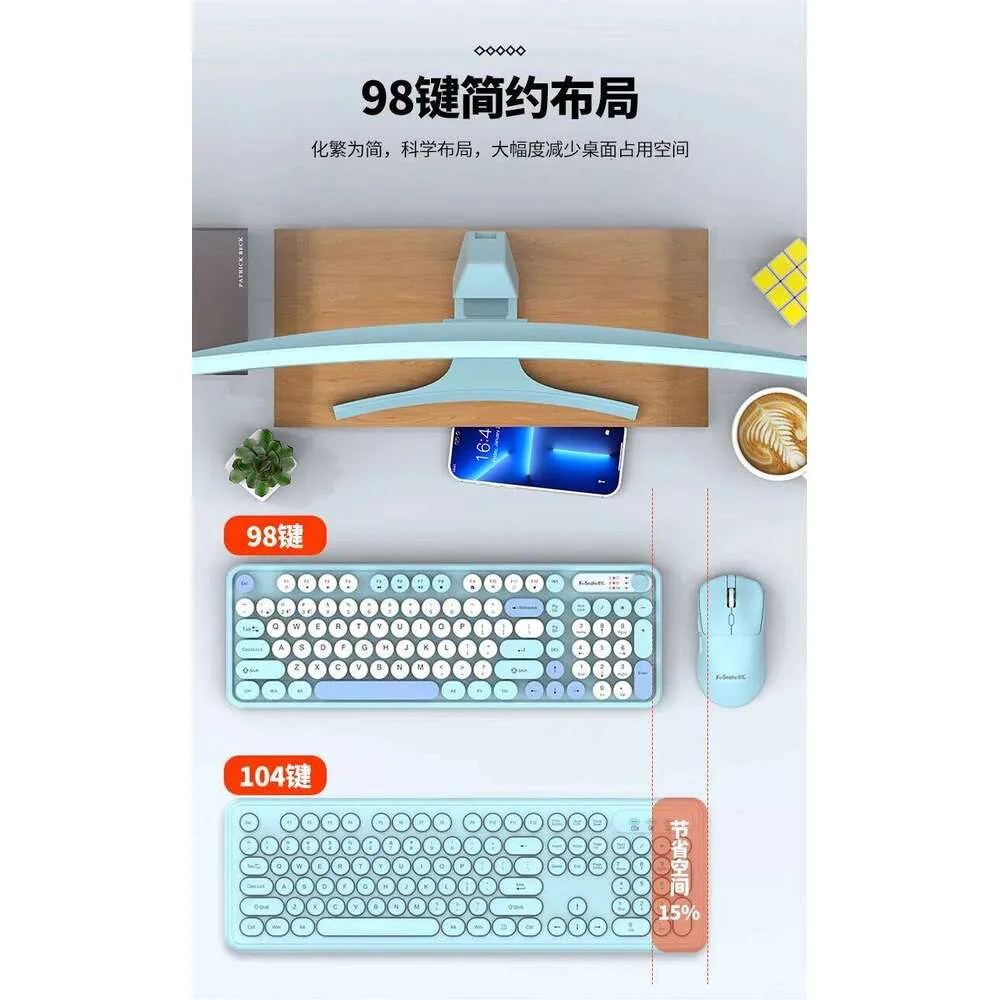 K-snake WK300 Wireless Dual Mode Keyboard and Mouse Set with Mute Mouse ...