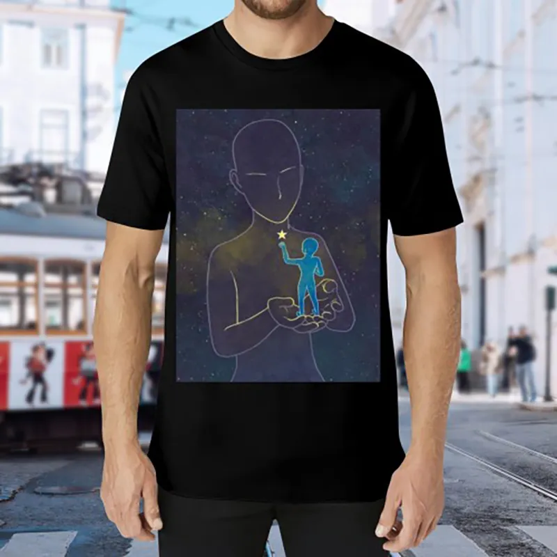 Men's Oversized Crew Neck T-shirt with Abstract Cosmic Starry Sky ...