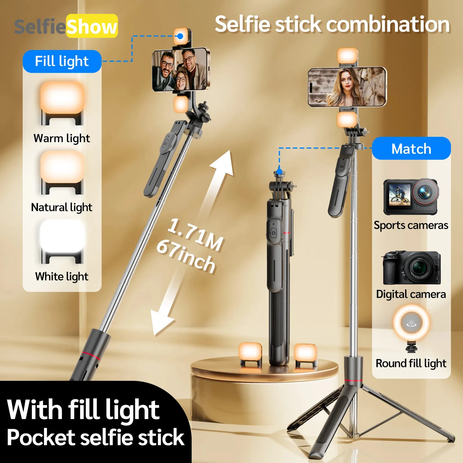 Selfieshow Bluetooth Tripod Selfie Stick with 360 Degree Rotation and 1 ...