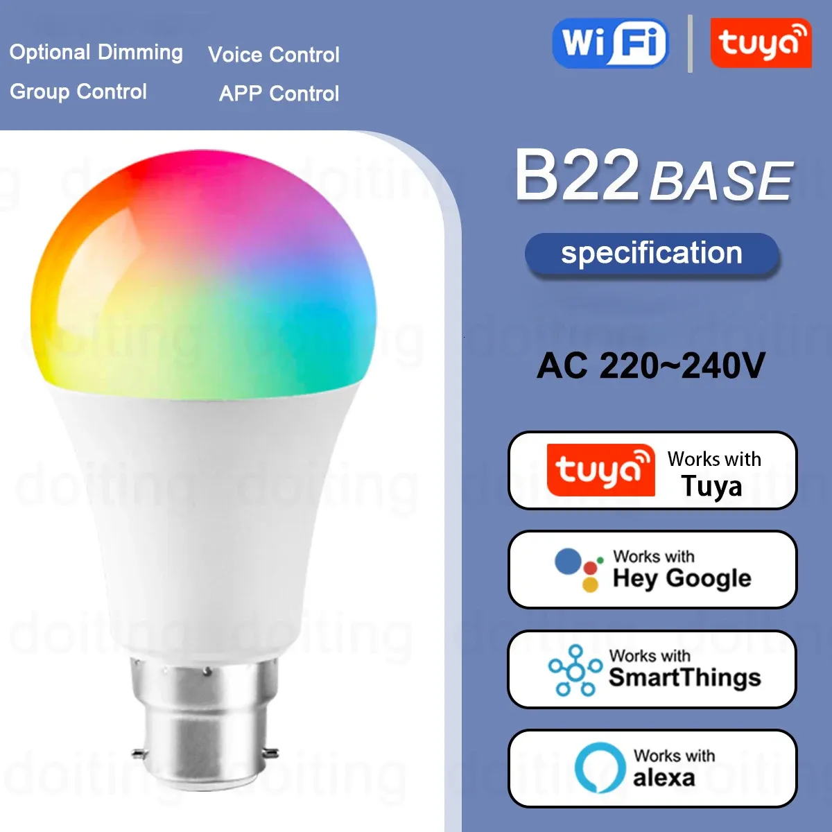B22 Smart Life Light Bulb Tuya WiFi RGB LED 12W 18W 220V Compatible ...