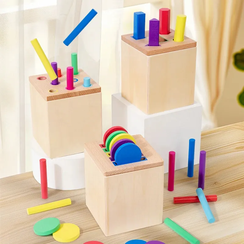 Wooden Montessori Shape Sorting Toy Box for Fine Motor Skills and ...